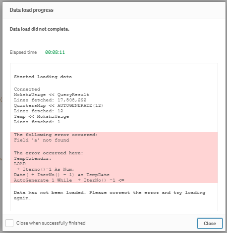 Solved: "Field 'a' not found" Error - Qlik Community - 1746092