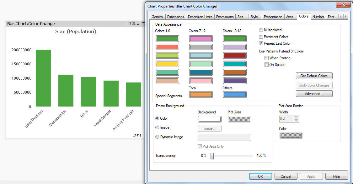 Solved: How to change bar color in a barchart ?? - Qlik Community - 714687
