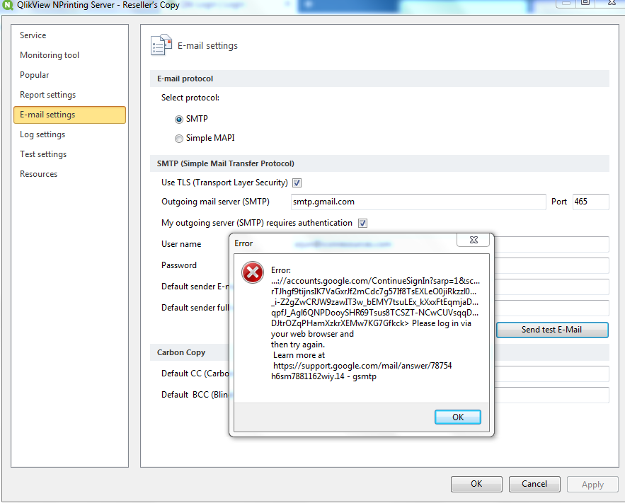 Solved: Nprinting, email settings SMTP error. - Qlik Community - 1009095