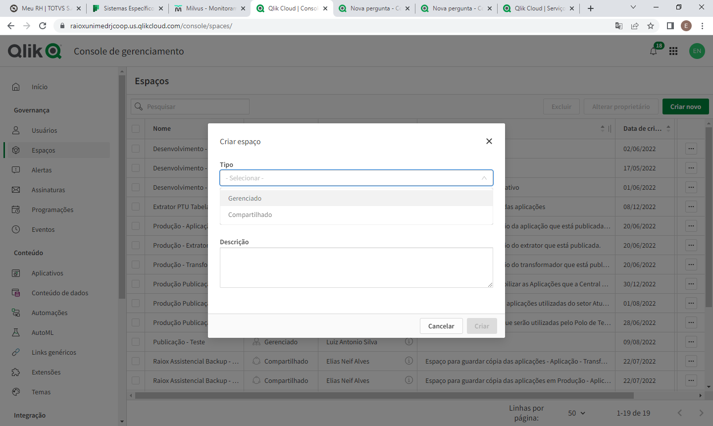 Criar Espaço - Não aparece o tipo DADOS para selei... - Qlik Community ...