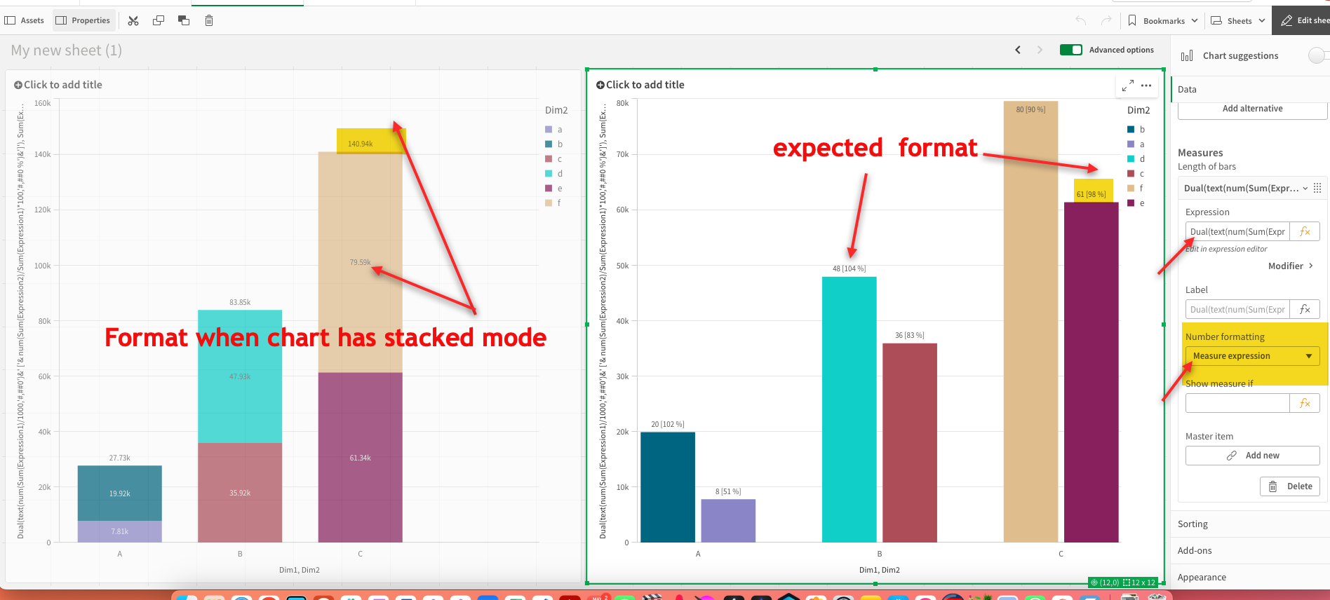 Can I have 2 data labels on a stacked bar chart? - Qlik Community - 2454902