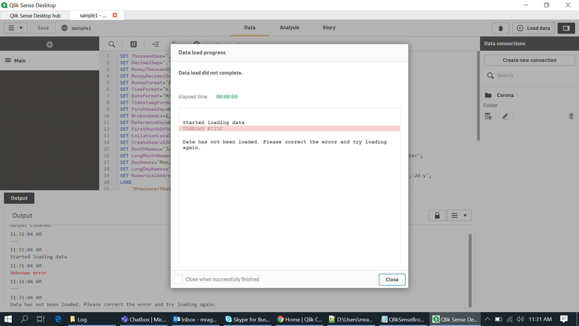 Data Load Error: Started loading data Unknown err... - Qlik Community ...
