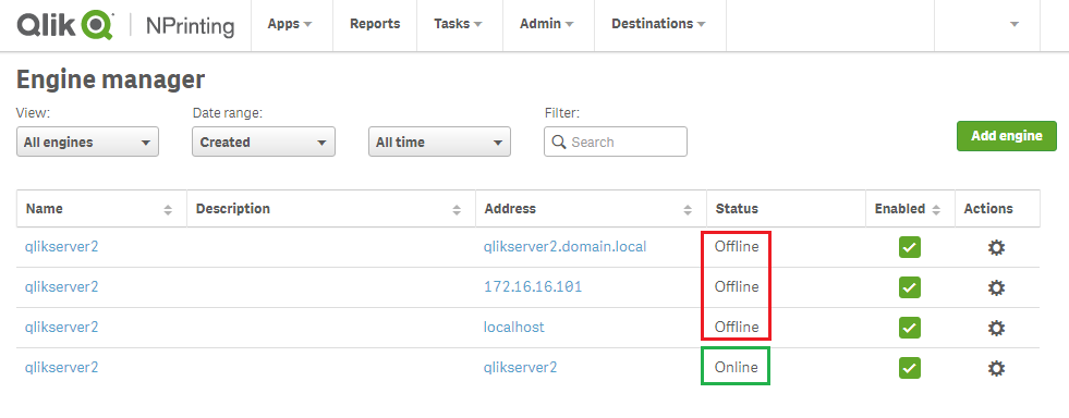 How to Resolve Qlik NPrinting Engine Offline Statu... - Qlik Community ...