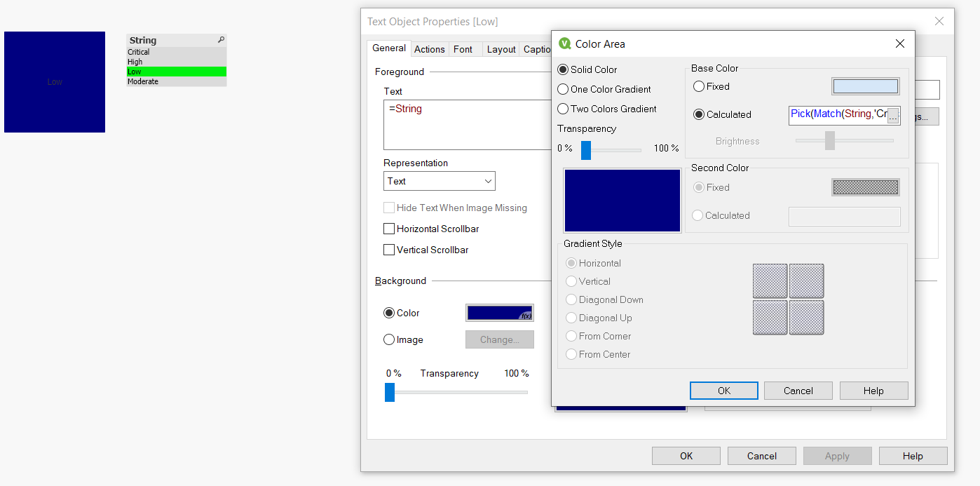Solved: Change text box Bg color based on string values - Qlik ...