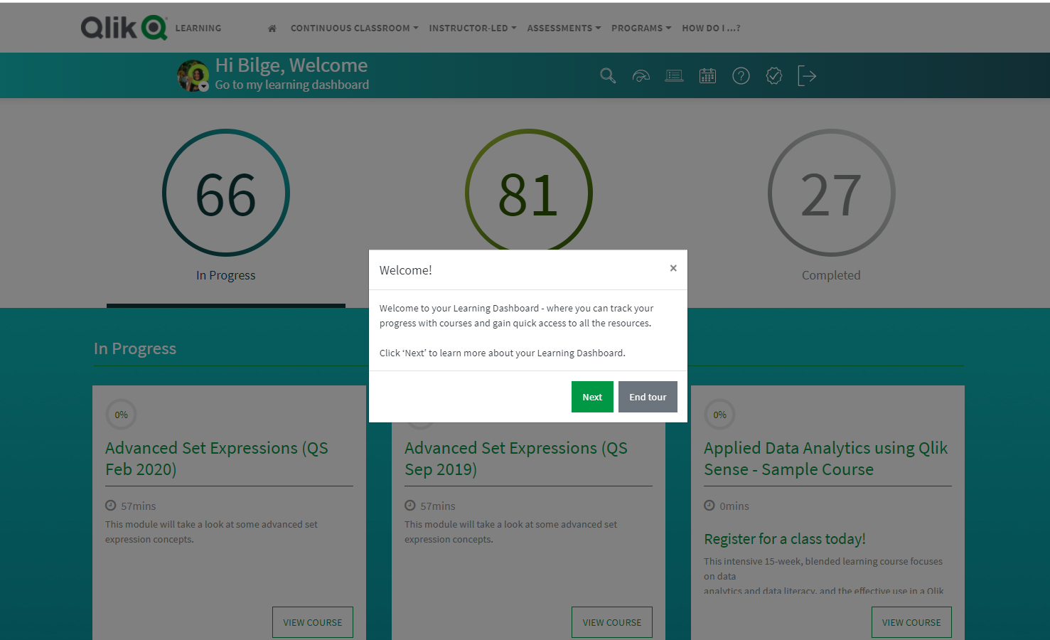 Qlik Learning Portal User Tours - Qlik Community - 1805510