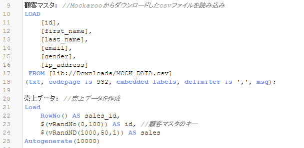 テストデータの作成方法–Load InlineとAutogenerate - Qlik Community - 1911072