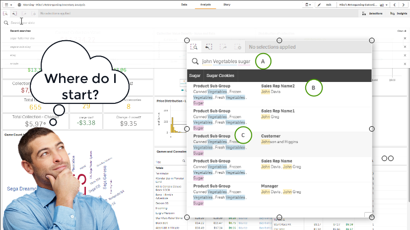 You should be using Global Smart Search - Part of ... - Qlik Community ...